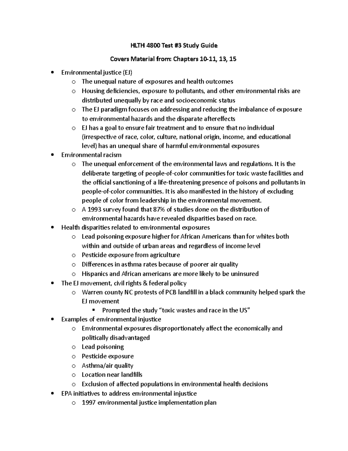 Test#3 Study Guide - Chapters 10-11, 13, 15 Summary for Test 3 - HLTH ...
