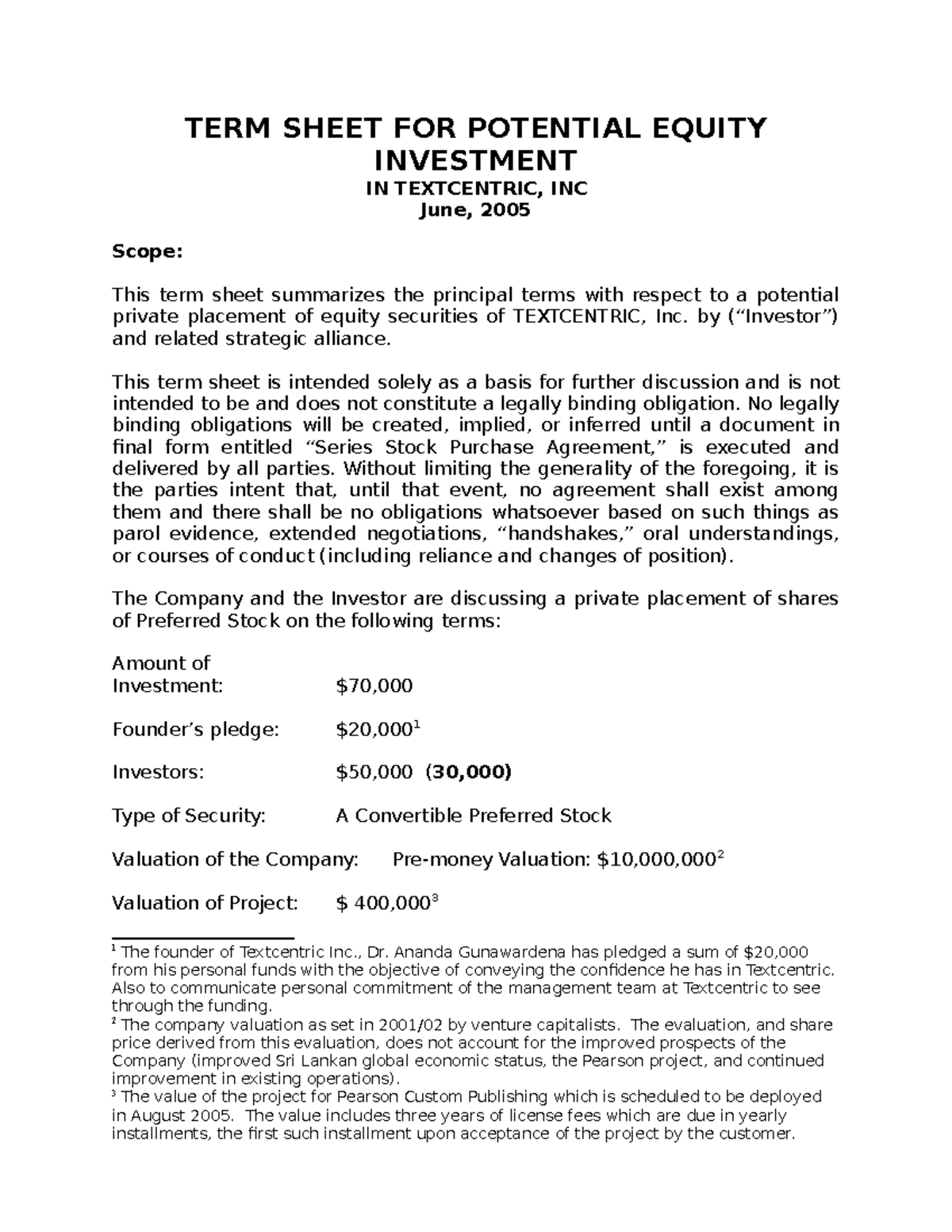 Private Equity Investment Proposal Sheet - Economy in Finance - UNIBE ...