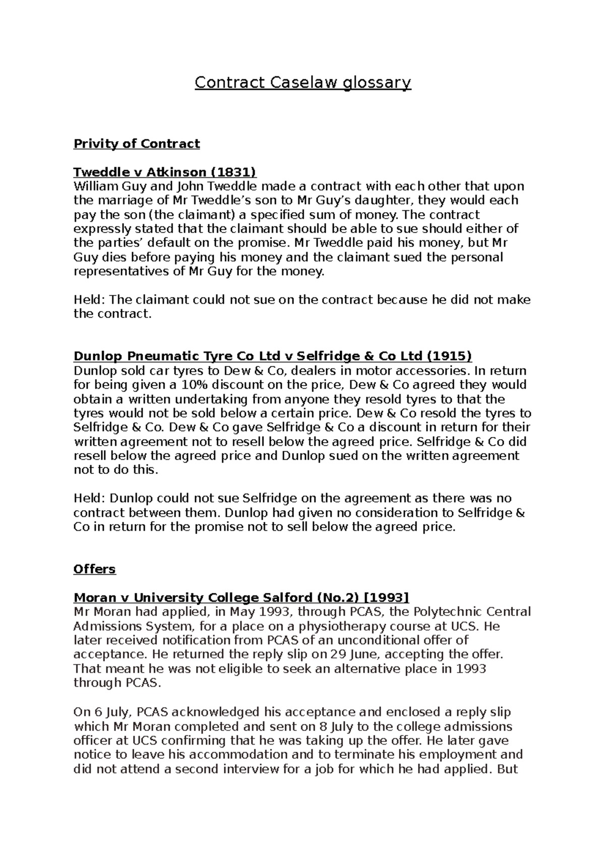 Comprehensive Caselaw Glossary for Contract Law copy - Contract Caselaw ...