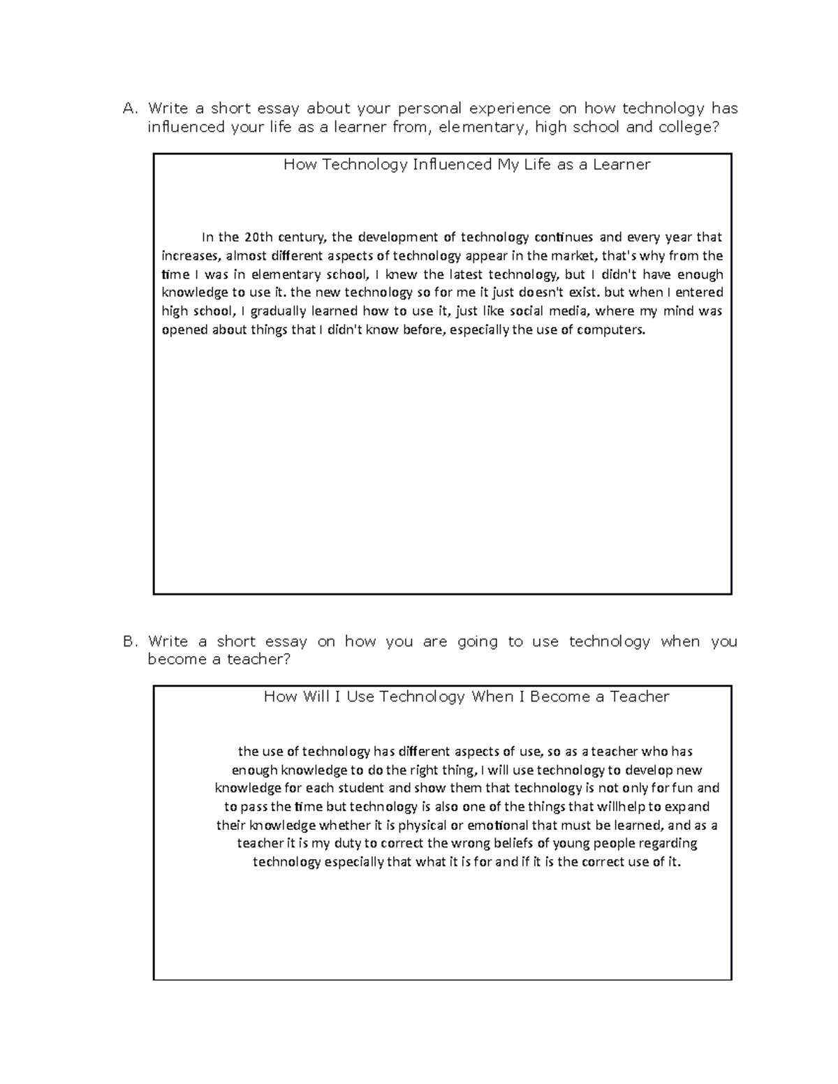 Mark Angelo Rada - Assignment 3 - A. Write a short essay about your personal experience on how ...