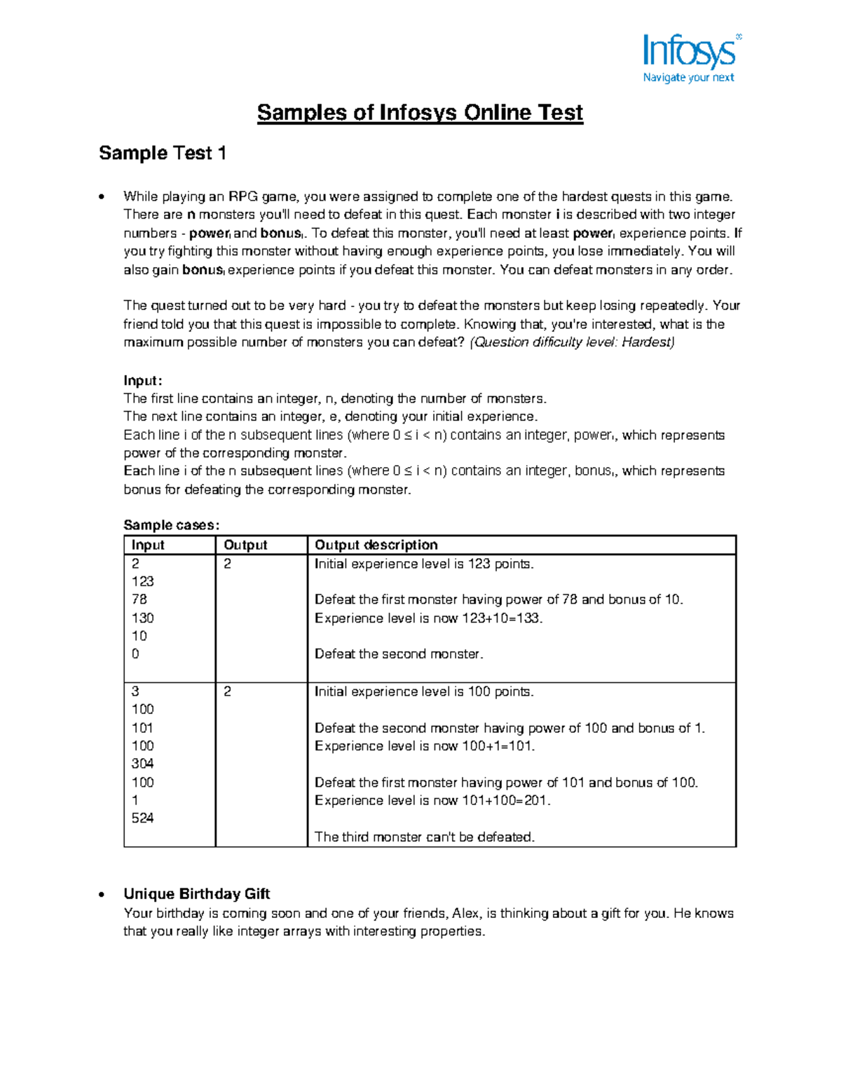 Infosys Online Test Sample SP - Samples of Infosys Online Test Sample ...