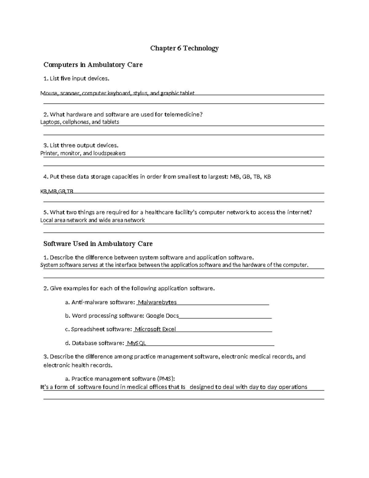 Week 3 Assignment Worksheet - Chapter 6 Technology Computers in ...