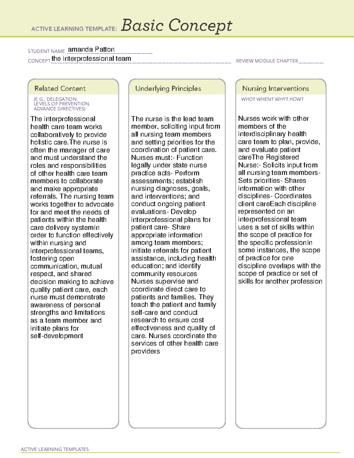 Interprof template - NSG4071 - ACTIVE LEARNING TEMPLATES Basic Concept ...