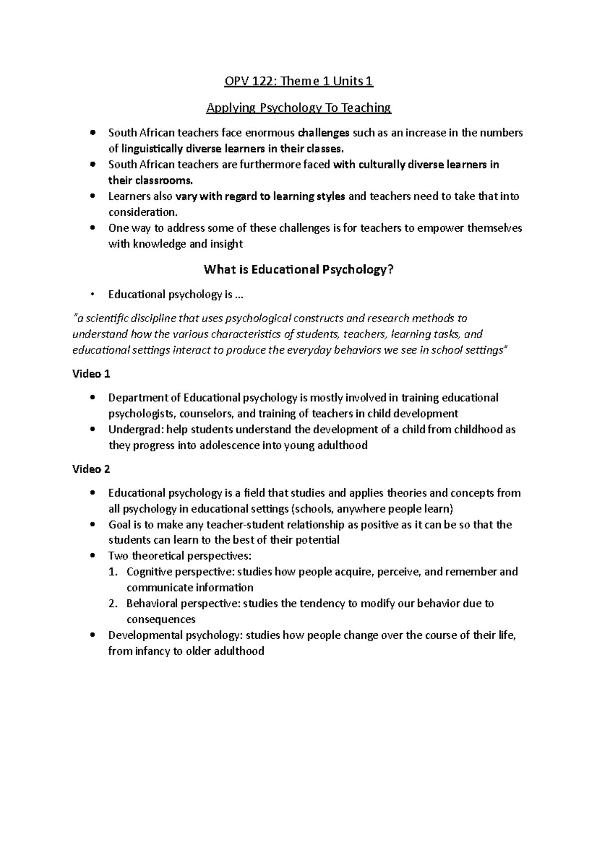 OPV Theme 1 UNIT 1 AND 2 Notes - OPV 122: Theme 1 Units 1 Applying ...