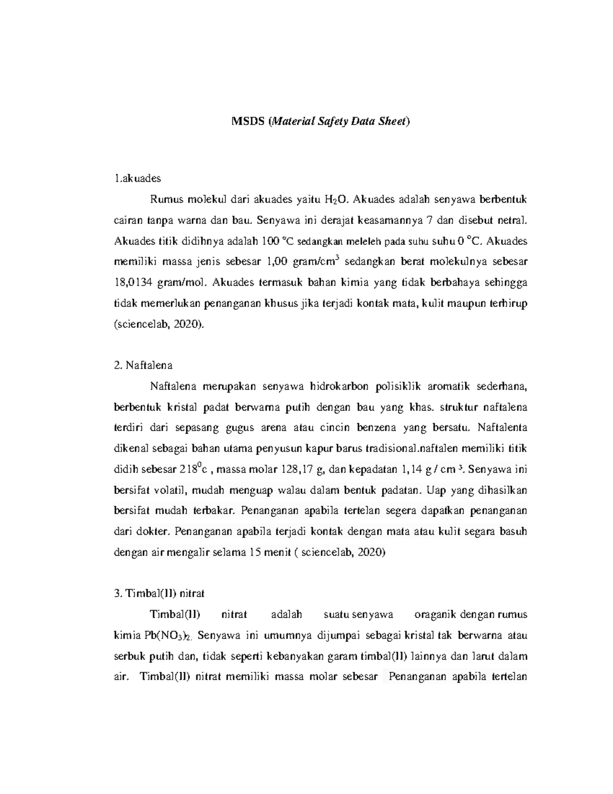 Material safety data sheet kimia dasar - MSDS ( Material Safety Data ...
