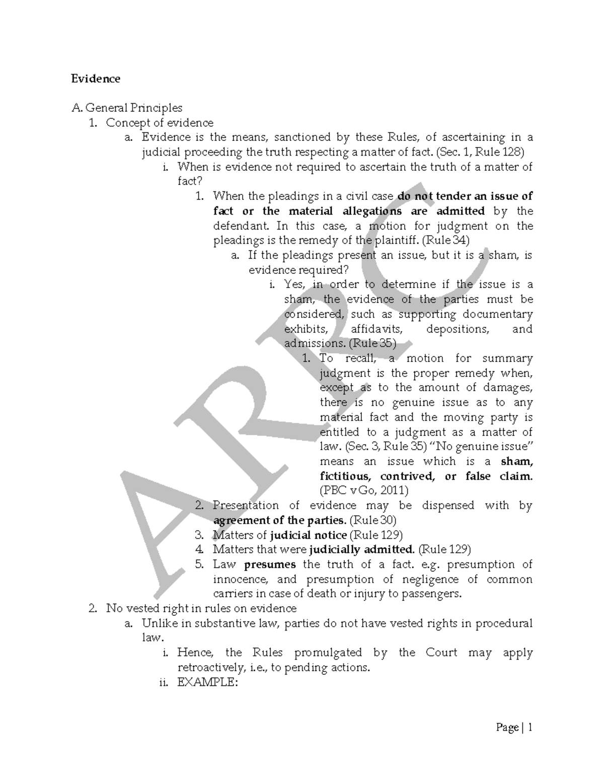 Evidence First HALF Reviewer - Evidence A. General Principles 1 ...