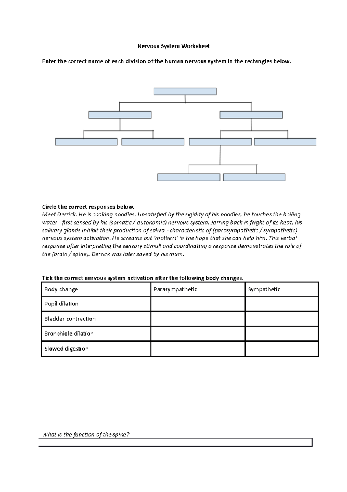 Nervous Systems - These are practice questions for extra revision ...