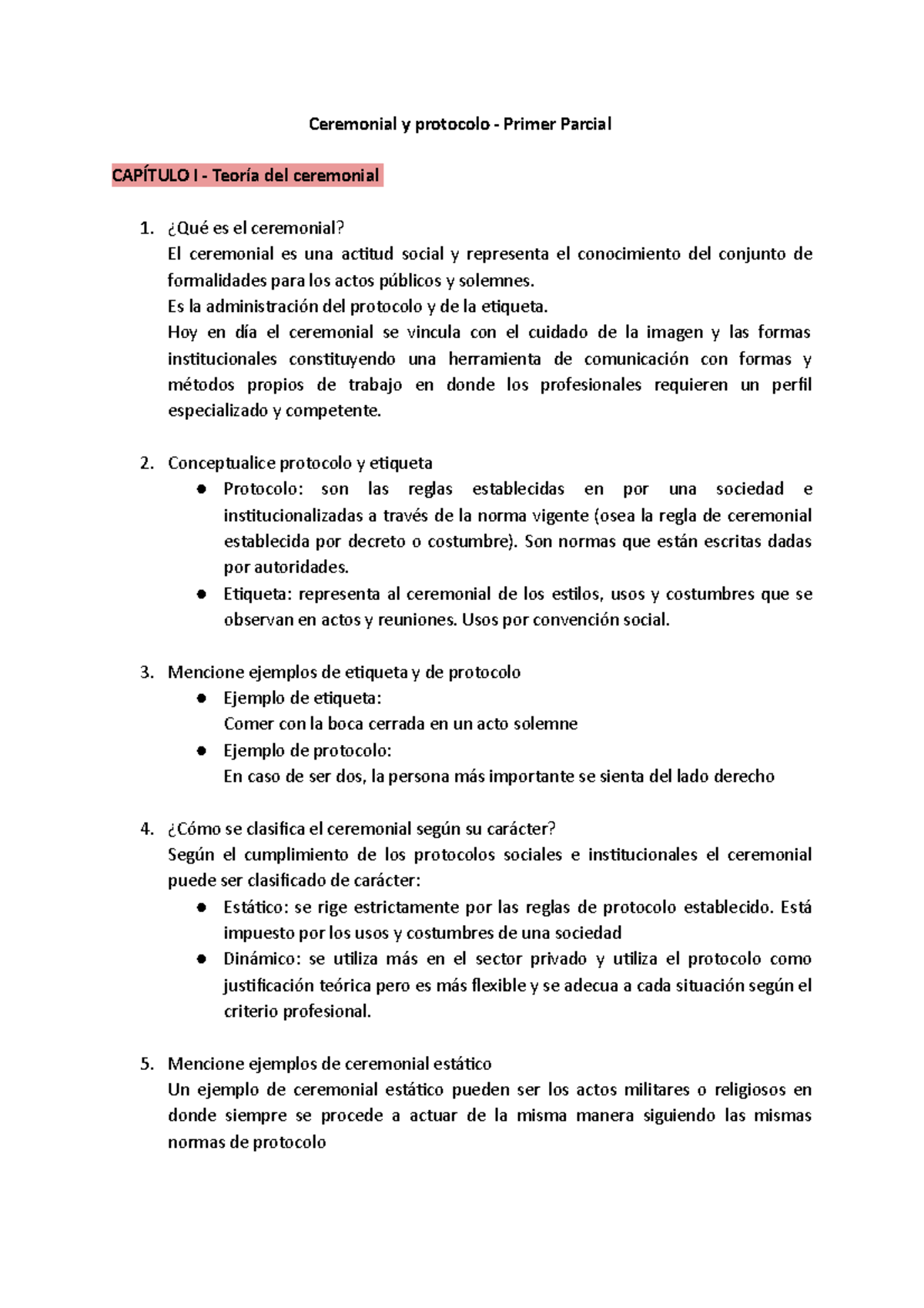 Ceremonial y protocolo - Primer Parcial - UADE - Studocu
