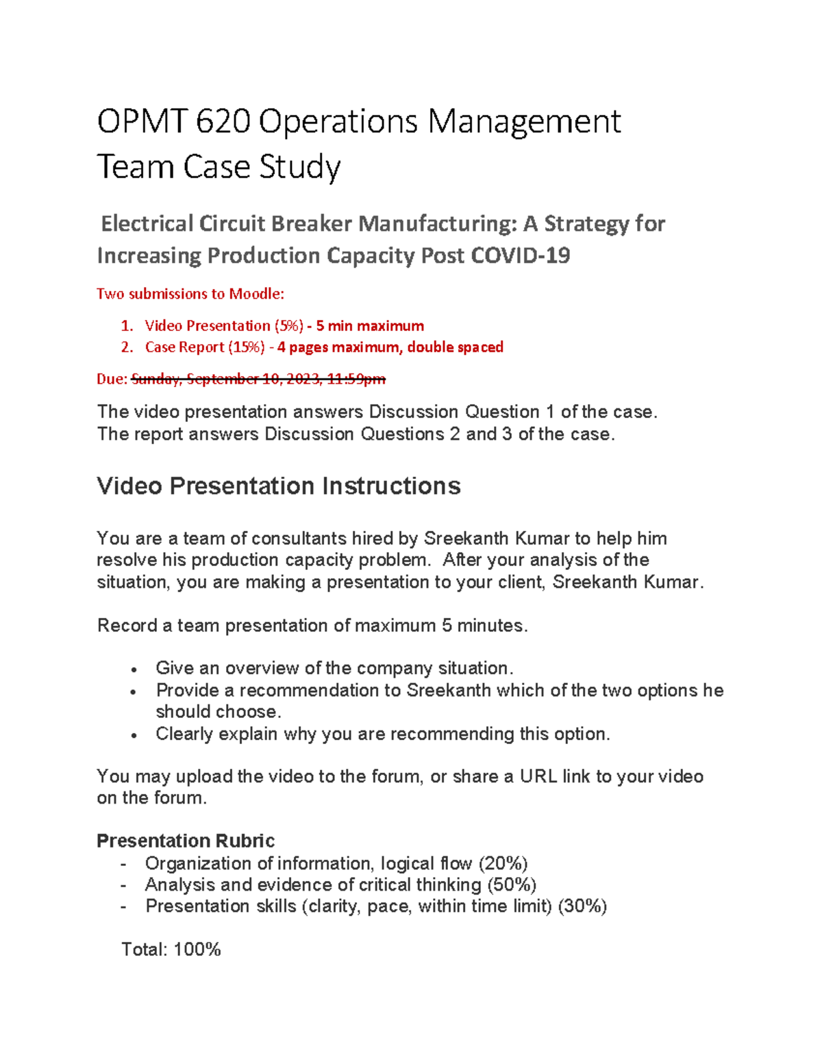 Circuit Breaker Manufacturing - Team Instructions - OPMT 620 Operations Management Team Case ...