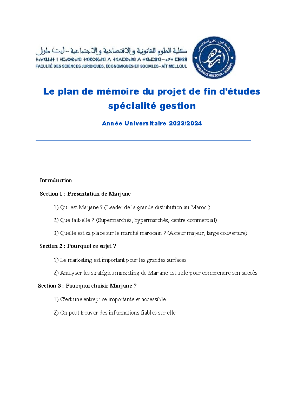 Plan de mémoire du groupe 11 (2) - Le plan de mémoire du projet de fin ...