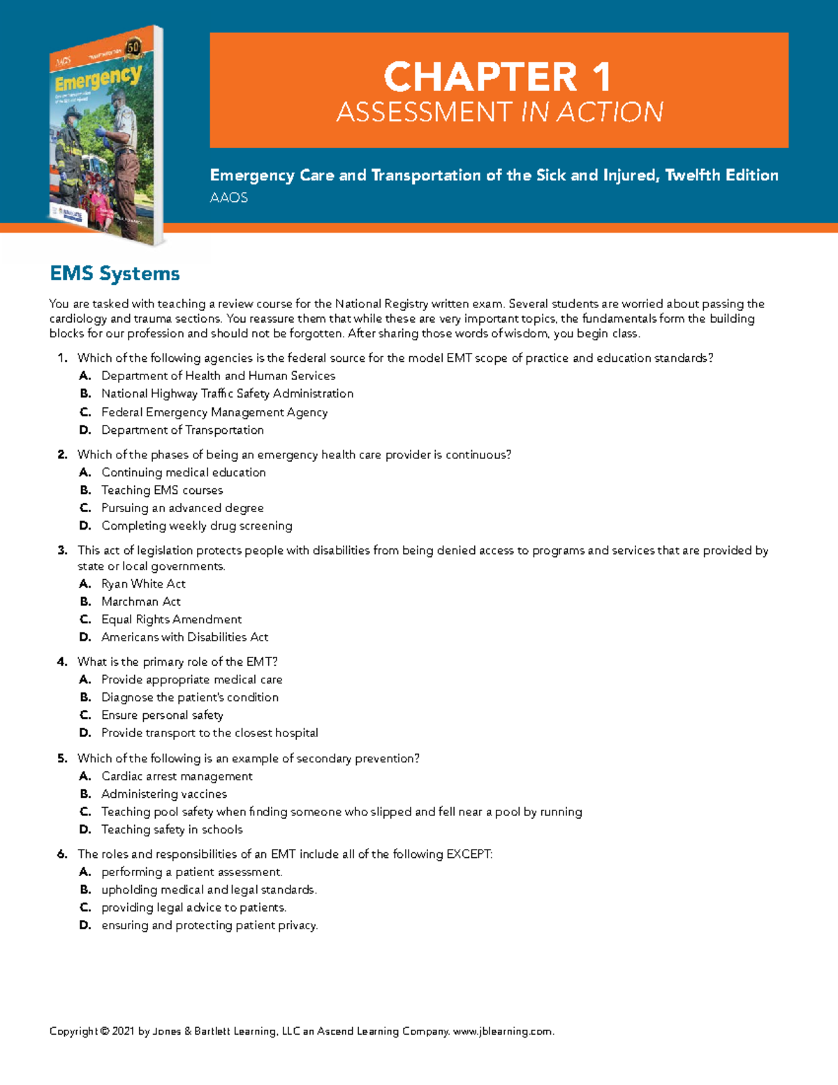 Assessment 1 - Copyright © 2021 by Jones & Bartlett Learning, LLC an ...
