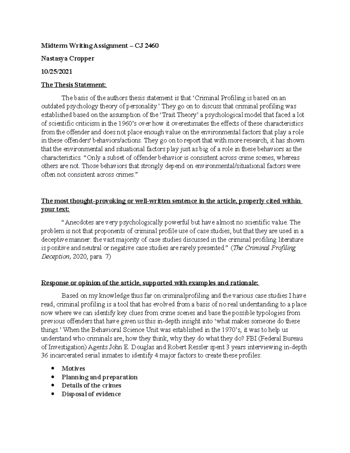 CJ 2460 Midterm Writing Assignment - CJ 1010 - SLCC - Studocu