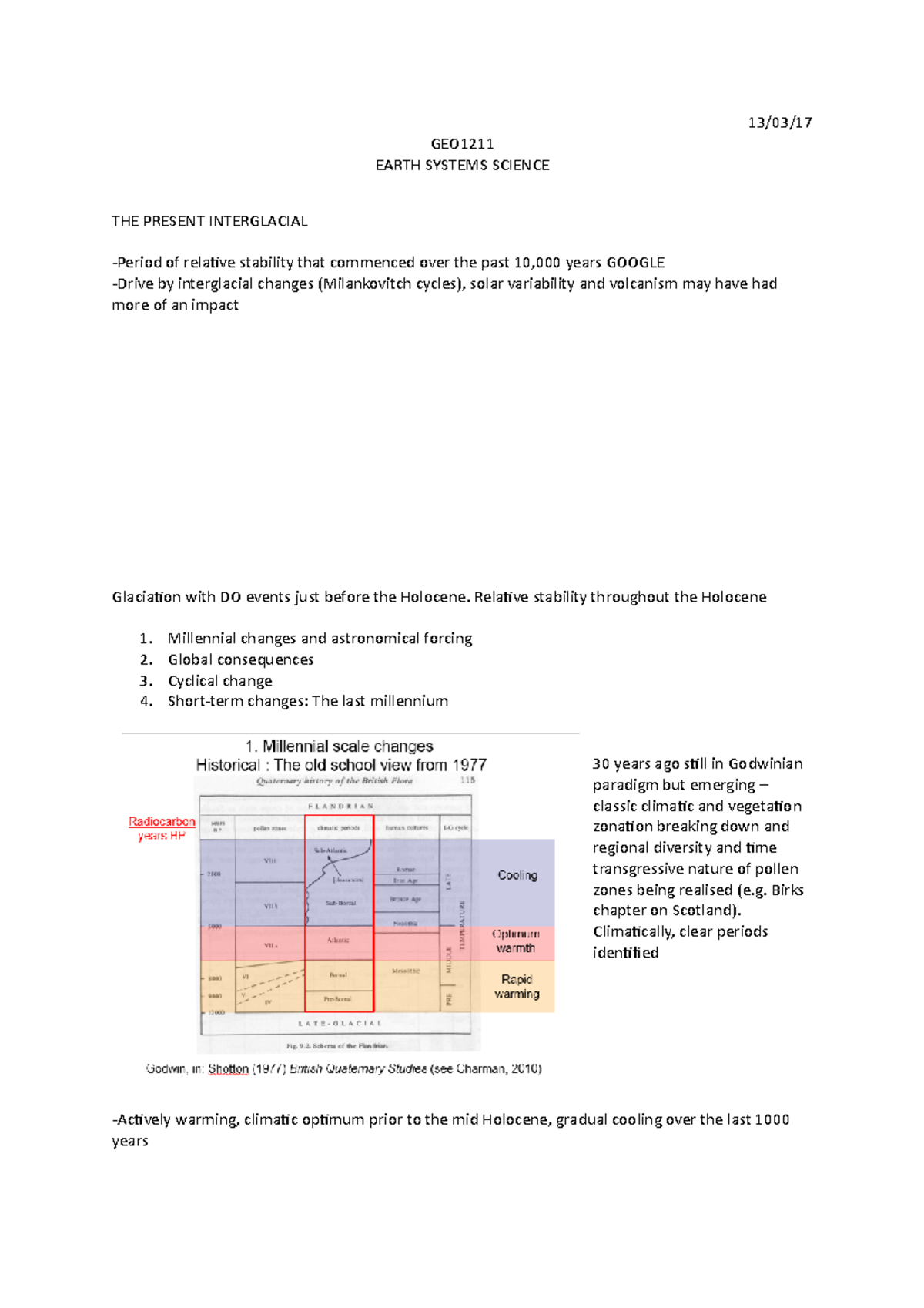 THE PRESENT INTERGLACIAL - 13/03/ GEO EARTH SYSTEMS SCIENCE THE PRESENT ...