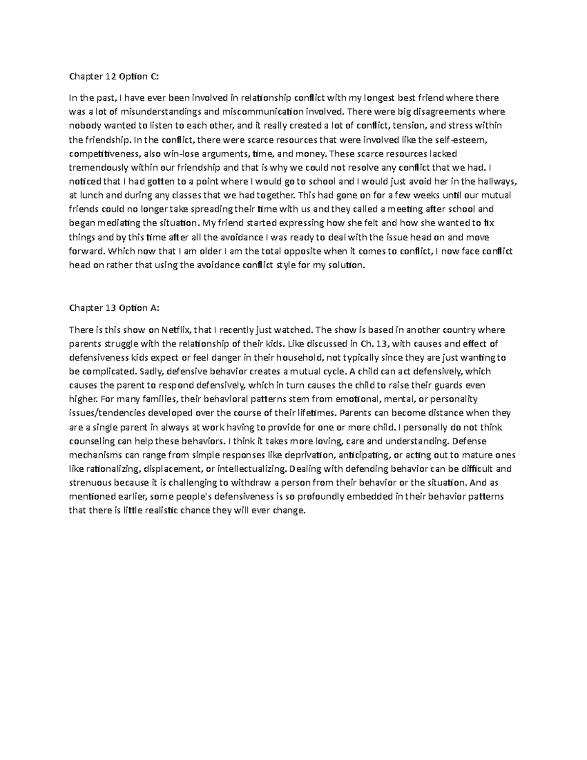 Reflection Paper #6 - Chapters 12 & 13 - Chapter 12 Option C: In the ...