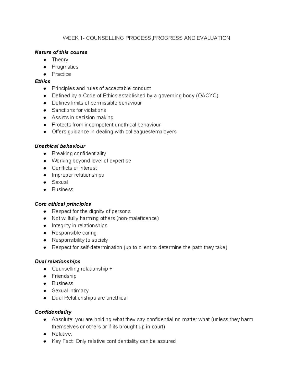 Week 1 counselling nov 27 - WEEK 1- COUNSELLING PROCESS,PROGRESS AND ...