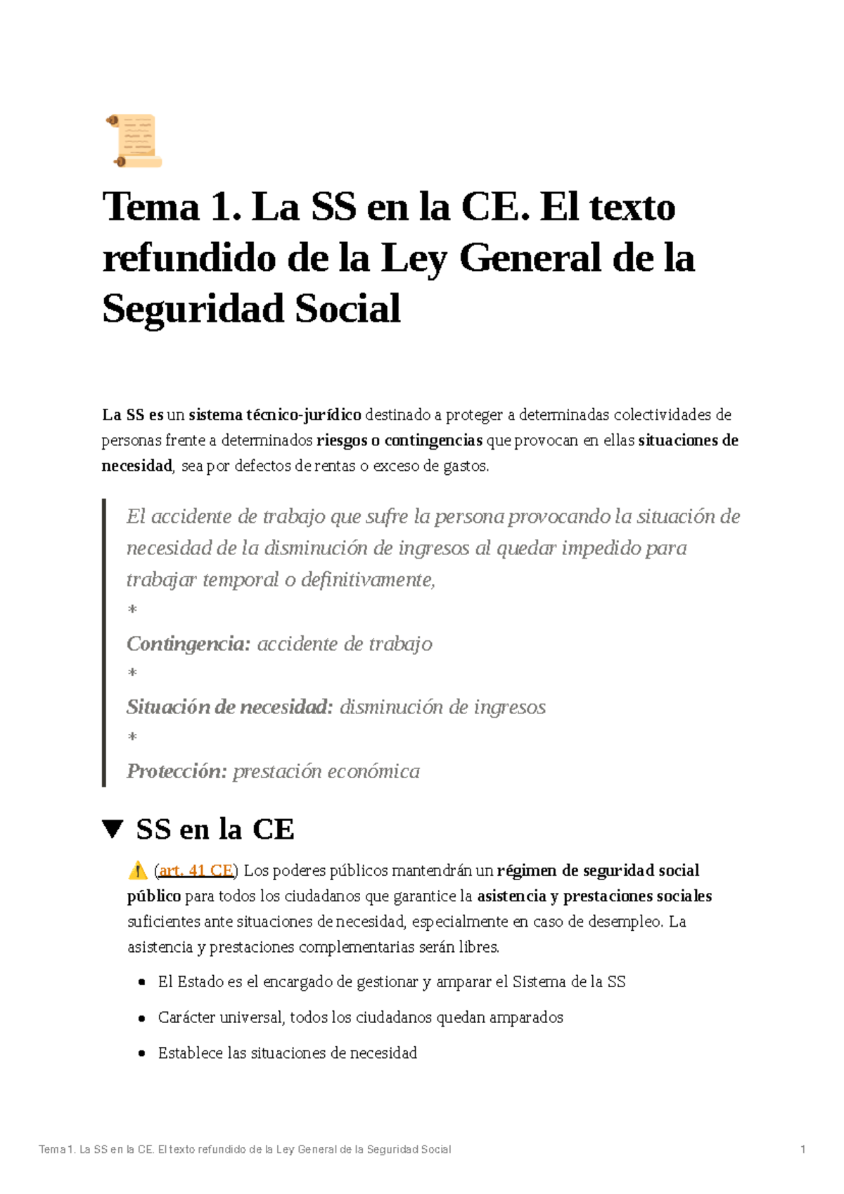 Tema 1 La SS en la CE y Trlgss - 📜 Tema 1. La SS en la CE. El texto refundido de la Ley General ...