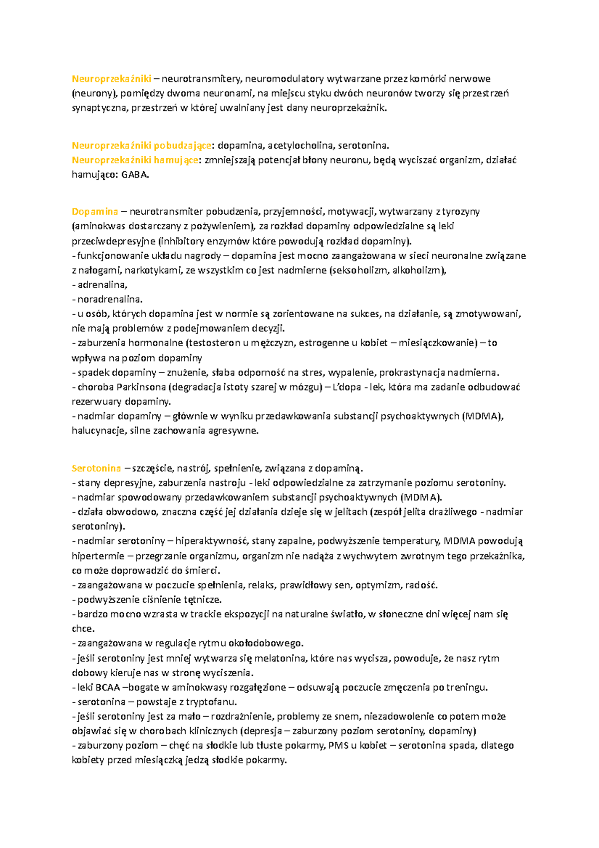 Neuroprzekaźniki, neurotransmitery, biologiczne podstawy zachowania ...