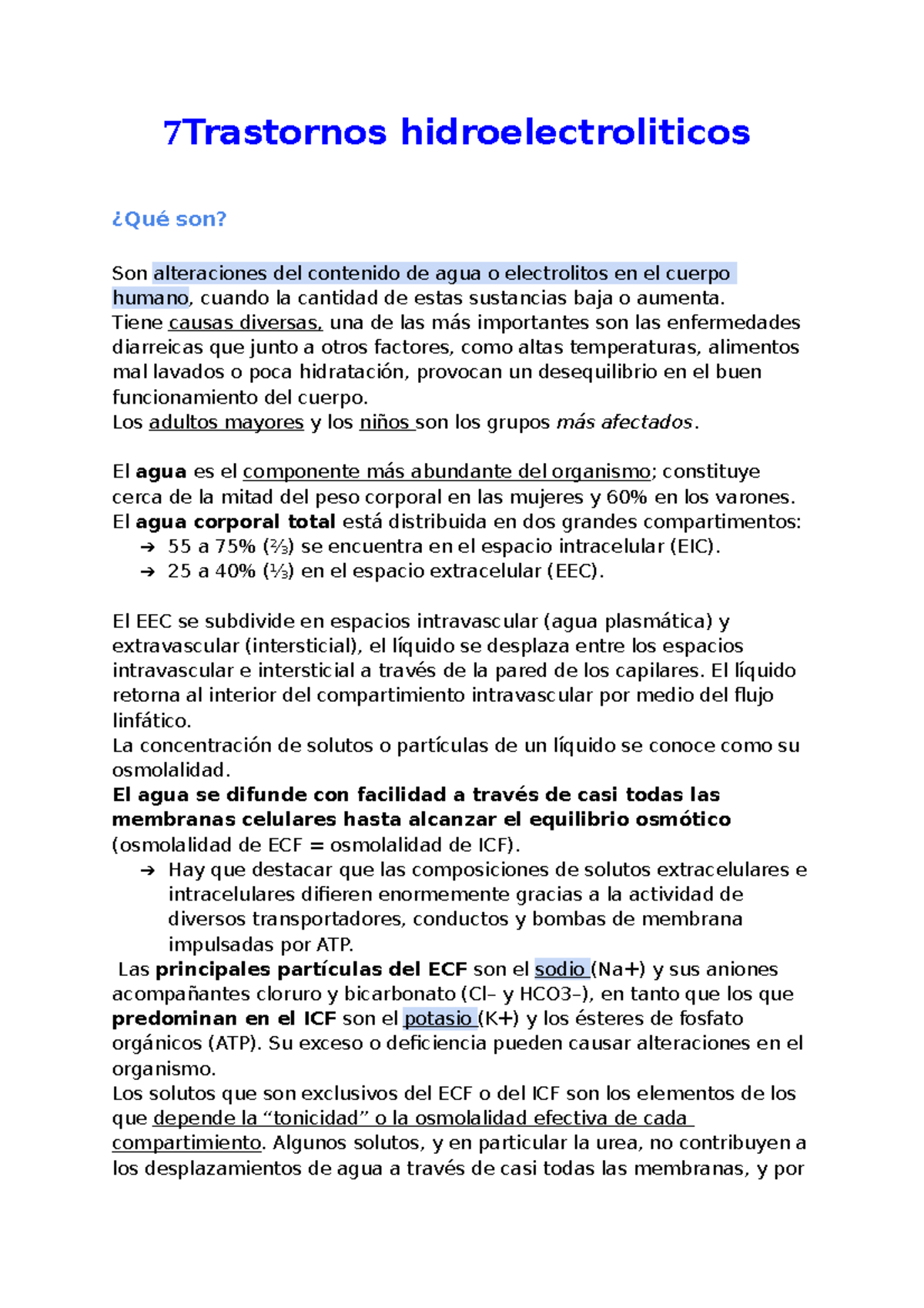 Trastornos hidroelectroliticos - 7 Trastornos hidroelectroliticos ¿Qué son? Son alteraciones del ...