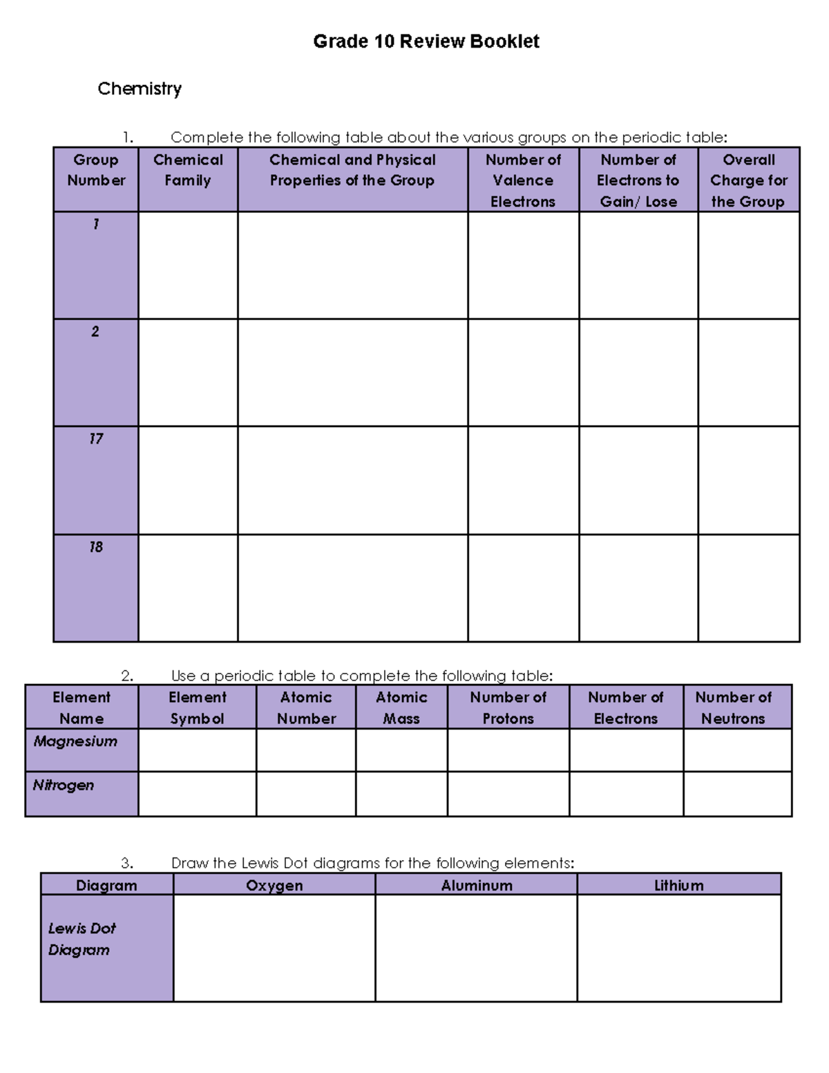 Written Exam Review Booklet - Grade 10 Review Booklet Chemistry ...