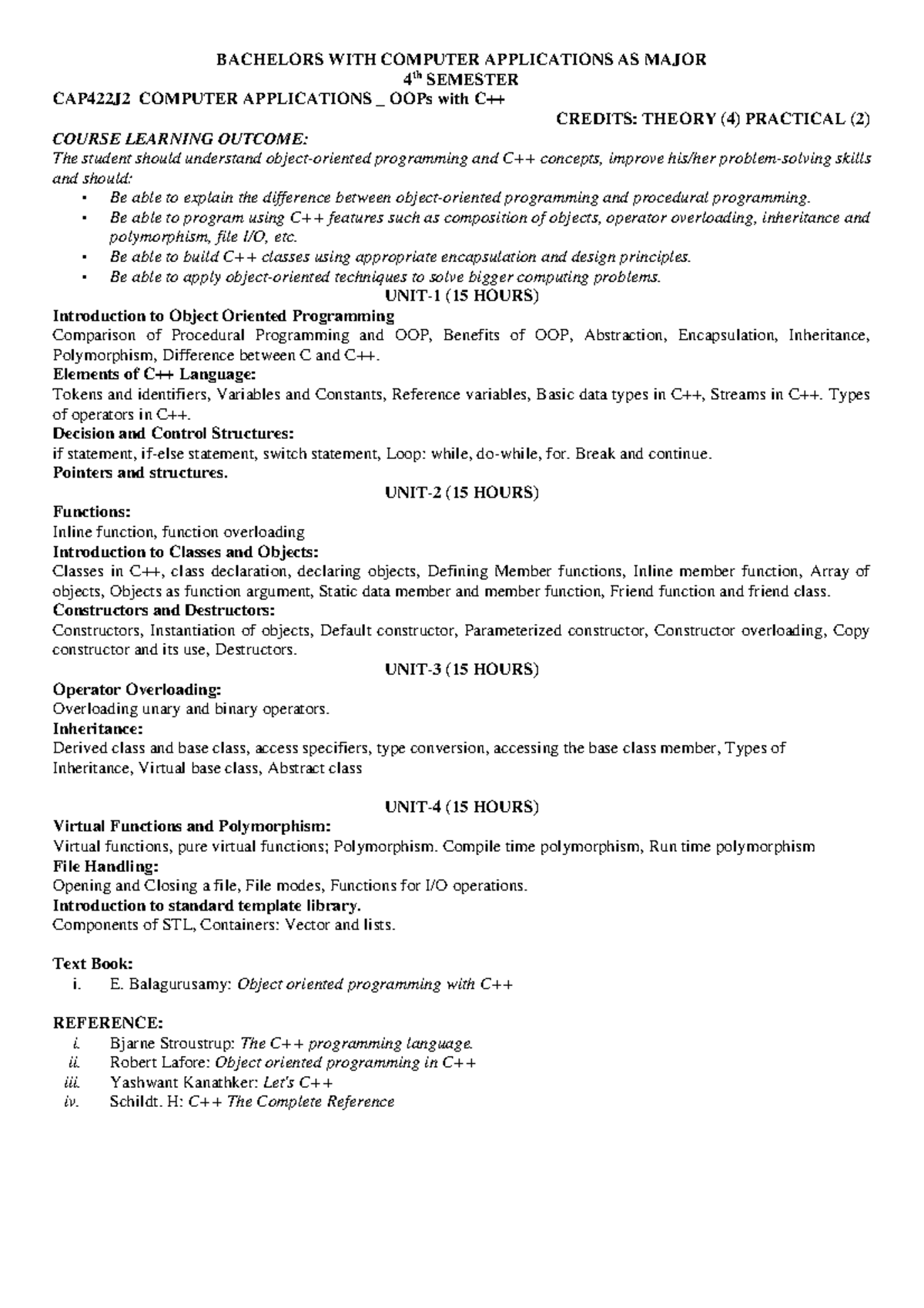 OOPS WITH C++ Syllabus - Iot - BACHELORS WITH COMPUTER APPLICATIONS AS ...