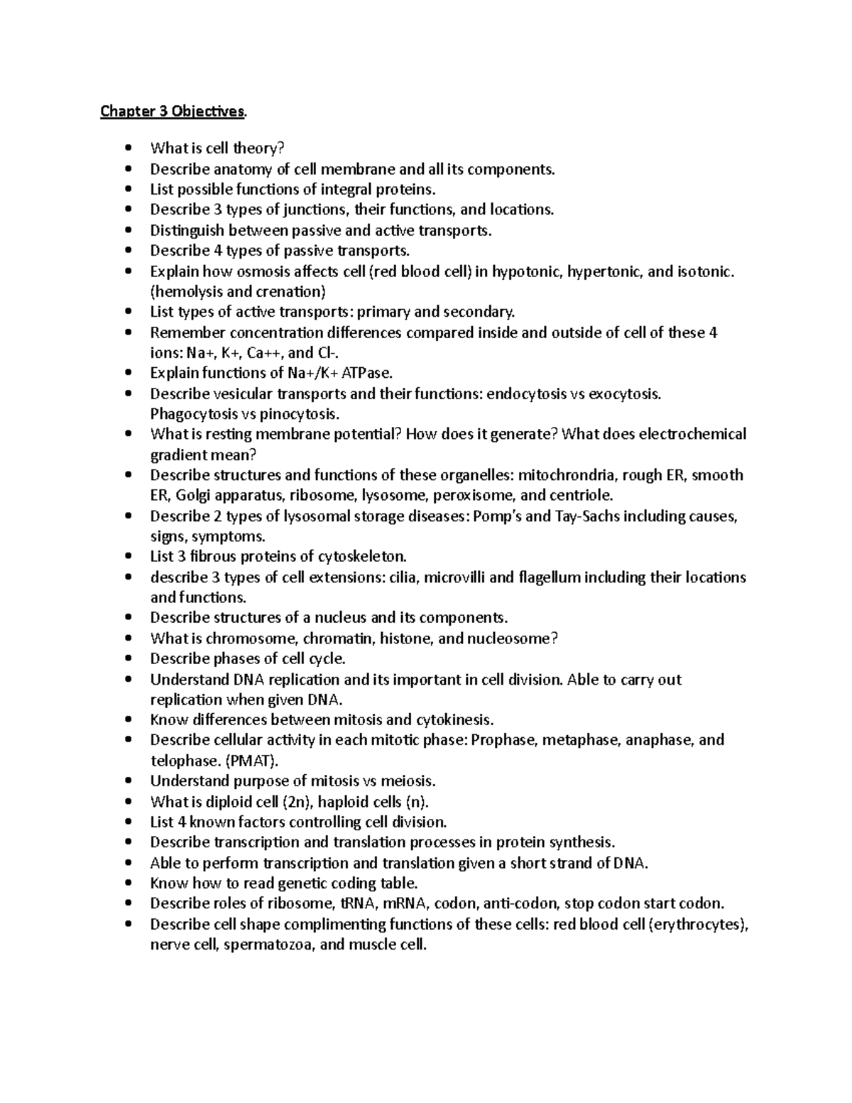 Chapter 3 Objectives (Cells) - Chapter 3 Objectives. What is cell ...