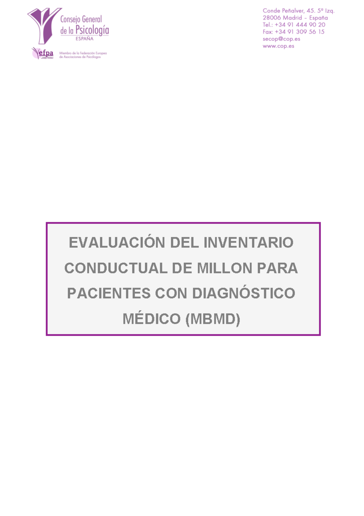 MBMD - DEPRESION - EVALUACIÓN DEL INVENTARIO CONDUCTUAL DE MILLON PARA ...