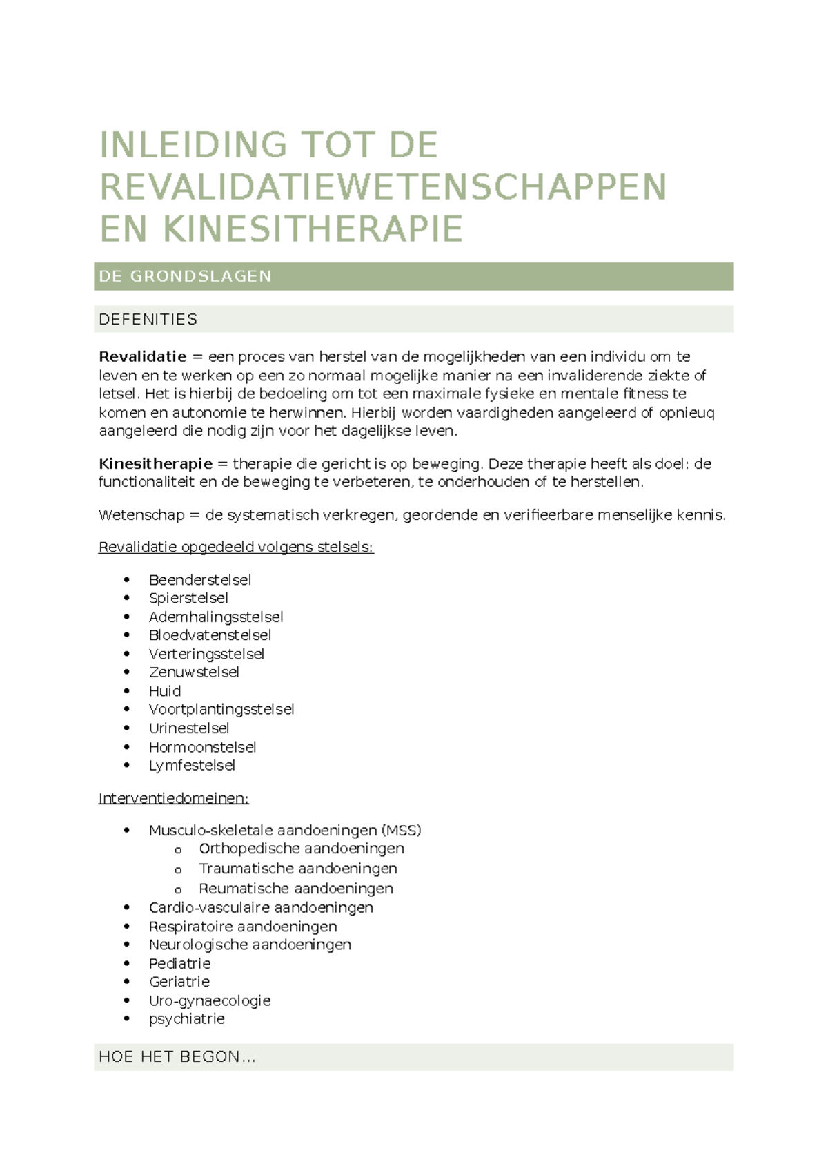 Inleiding tot de revalidatiewetenschappen en kinesitherapie - INLEIDING ...