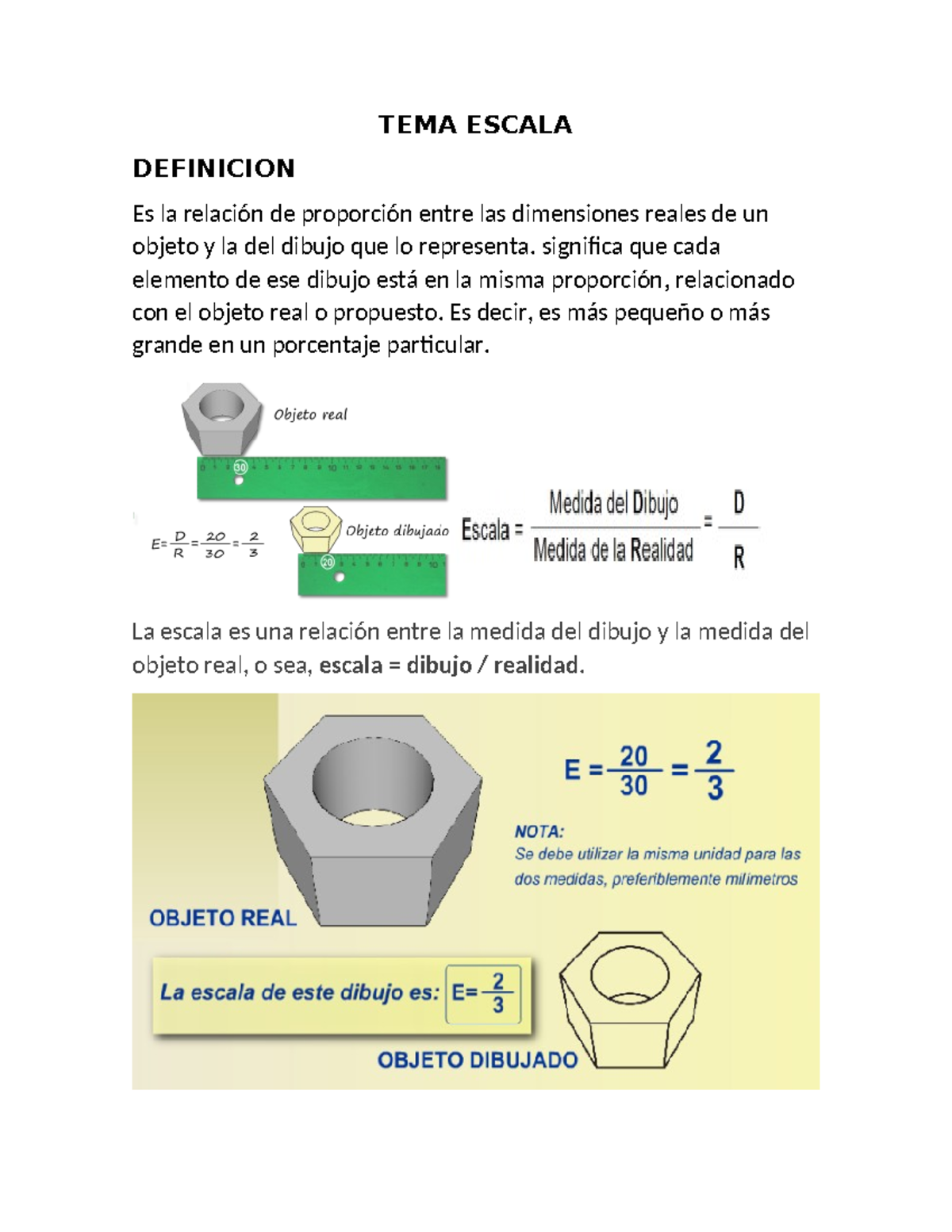 Tema escala - TEMA ESCALA DEFINICION Es la relación de proporción entre ...