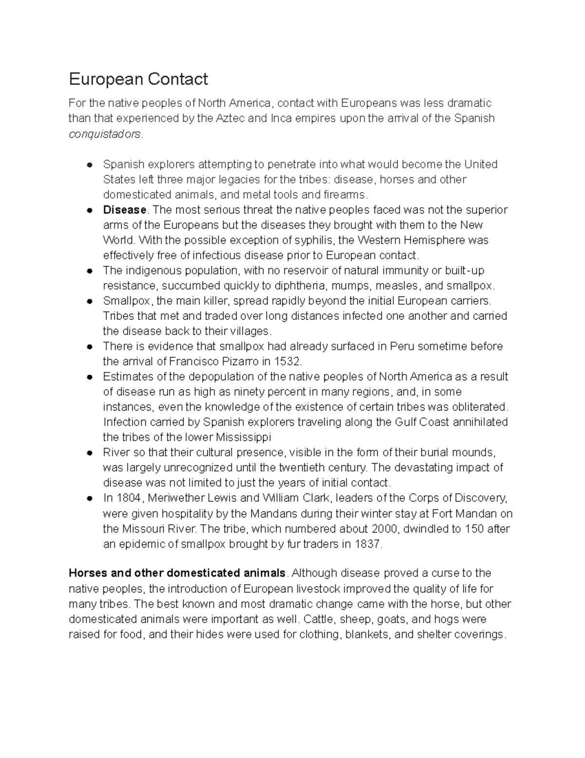 European Contact and western hemisphere - European Contact For the ...