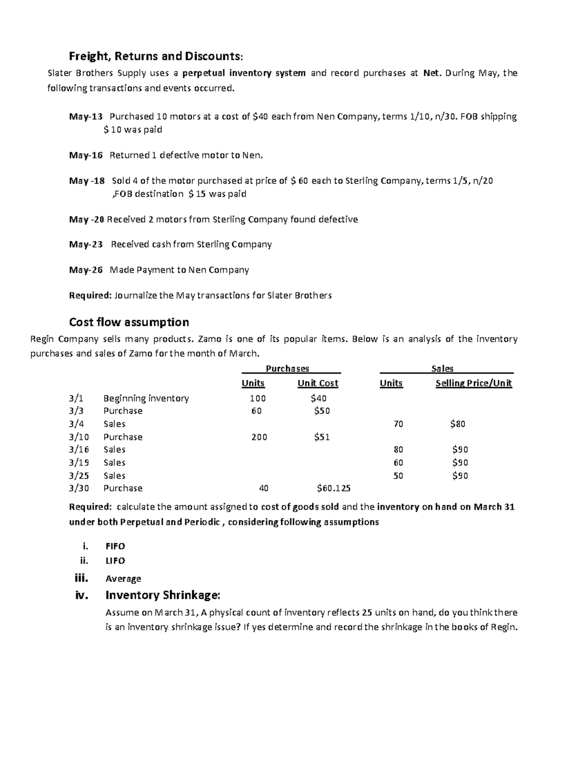 Freight,Return,discounts - Freight, Returns and Discounts: Slater ...