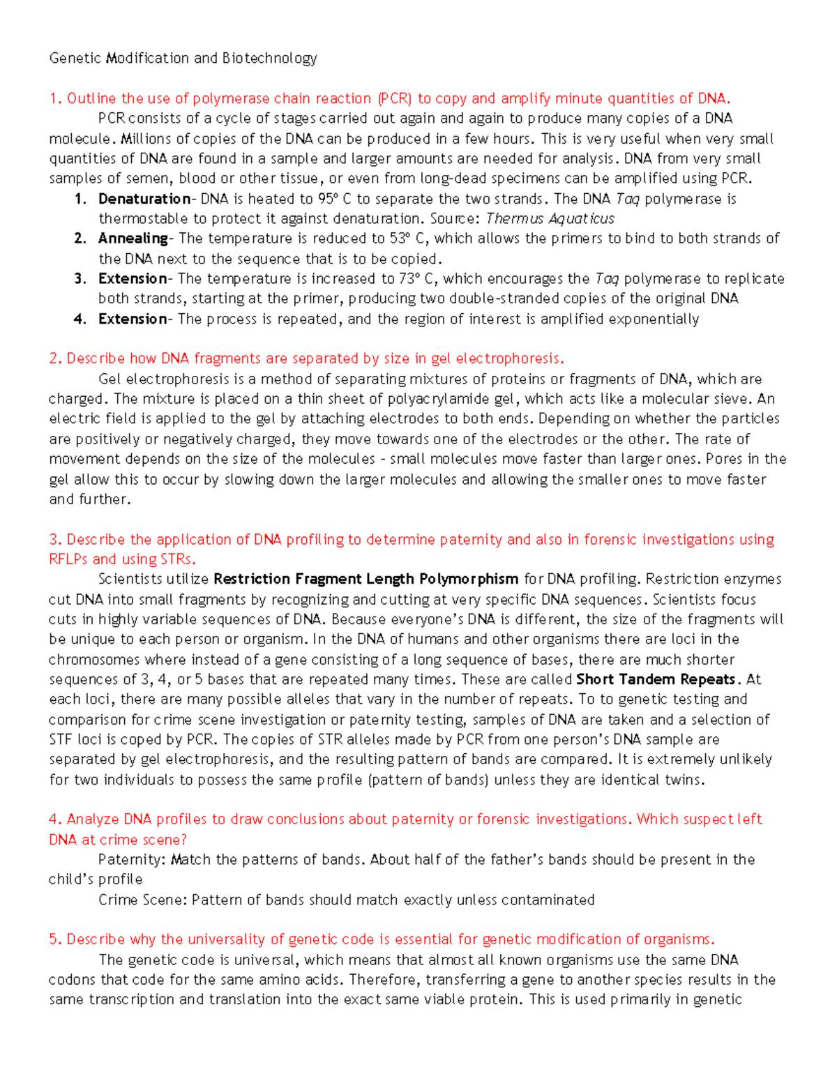 Biology Genetic Modification and Biotechnology Study Guide - Genetic ...