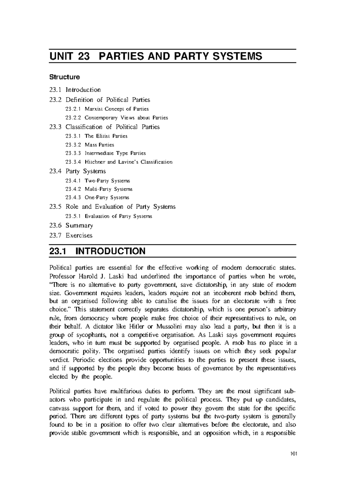 Party system - lecture notes - UNIT 23 PARTIES AND PARTY SYSTEMS ...
