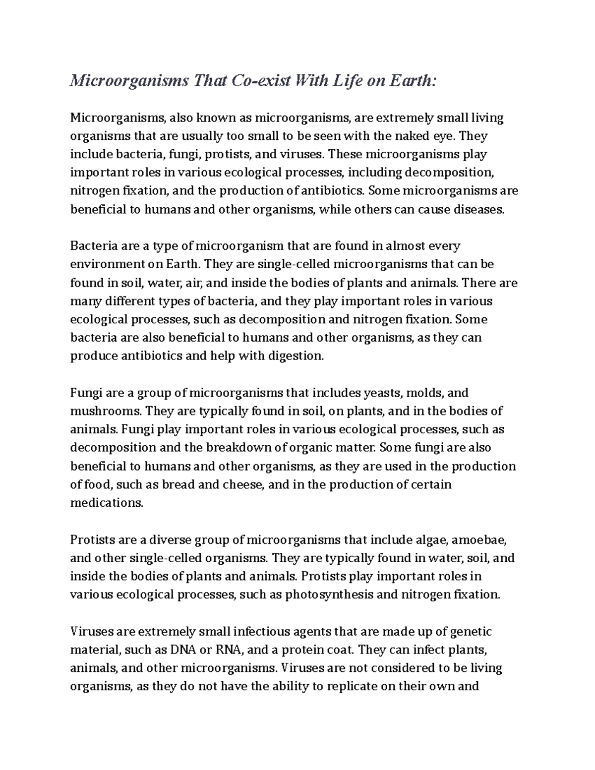 Notes on Microorganisms That Co-exist With Life on Earth ...