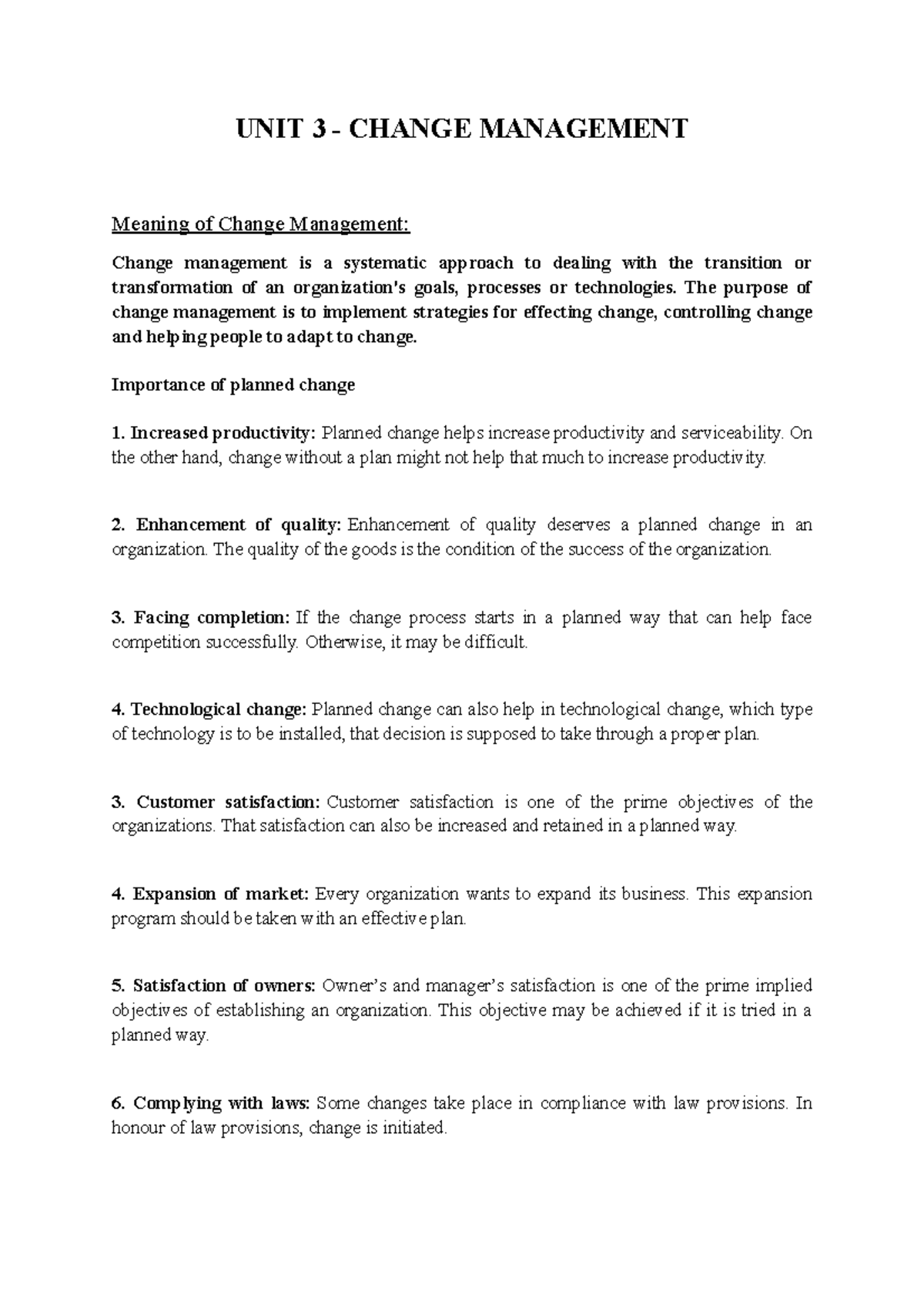 3 Change MGT - Organizational behavior notes - UNIT 3 - CHANGE ...