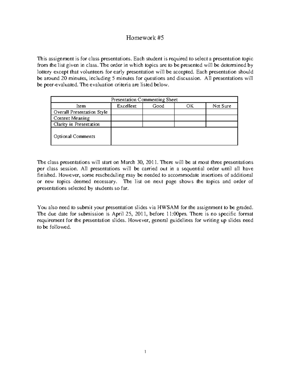 Homework assignment 5 - 1 Homework # This assignment is for class ...