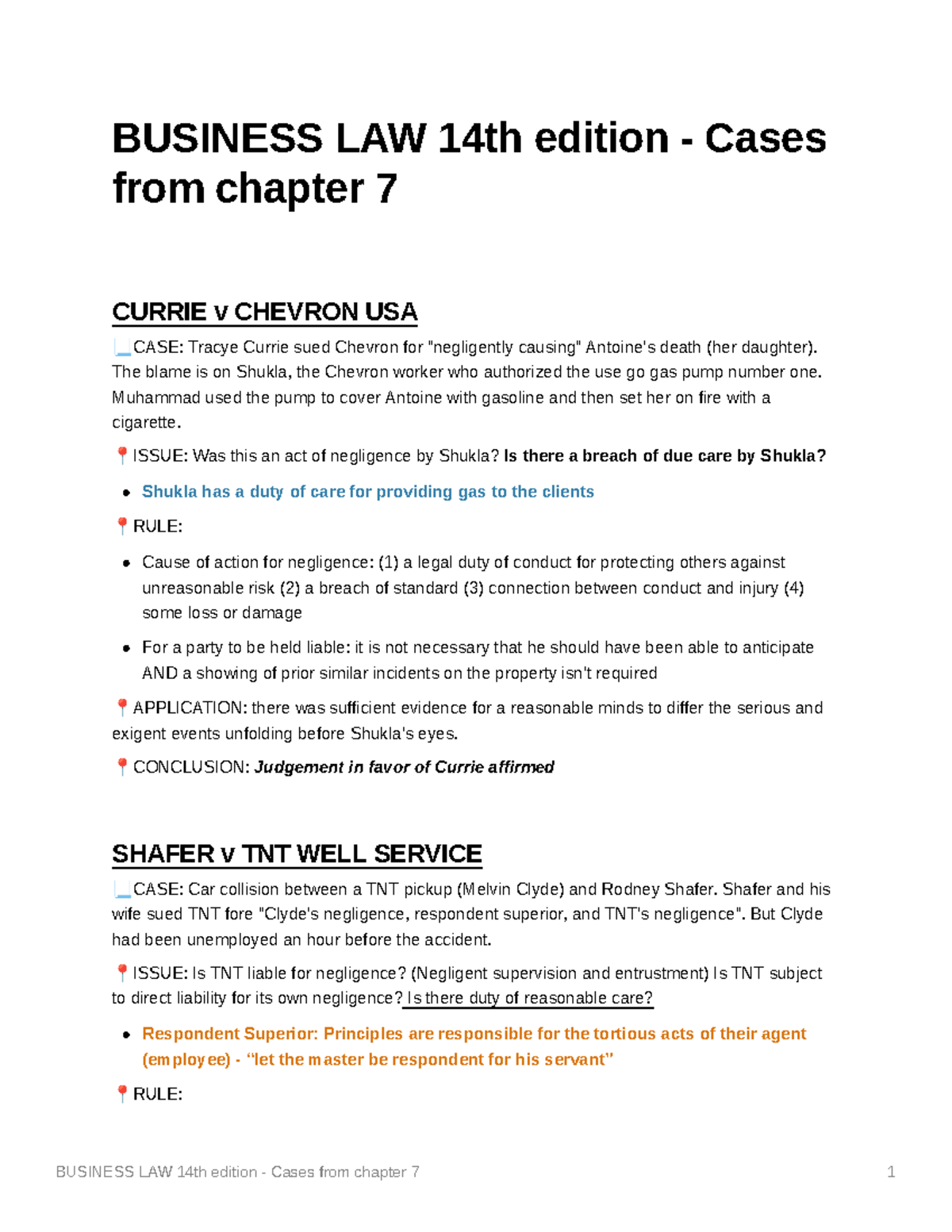 Business LAW 14th edition - Cases from chapter 7 - BUSINESS LAW 14th ...