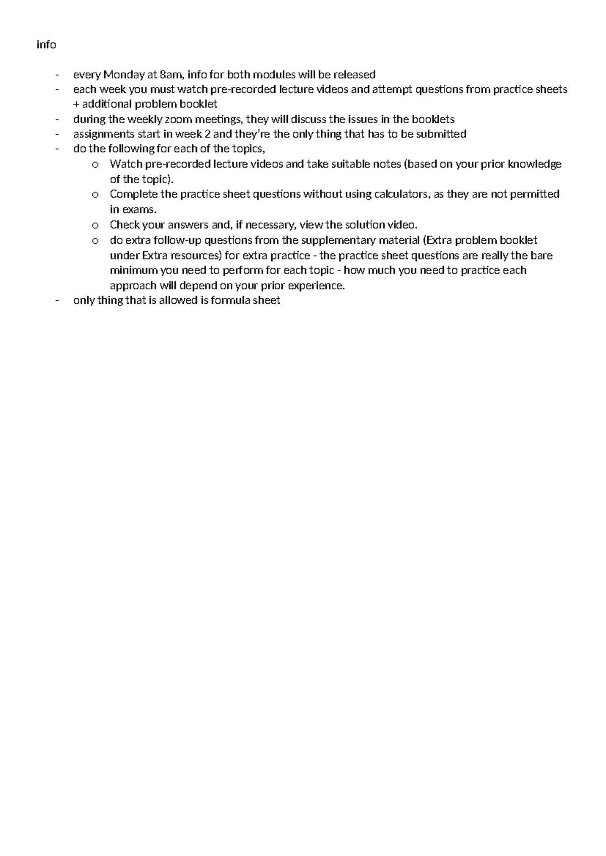 Addendum 1 - Maths - info - every Monday at 8am, info for both modules ...