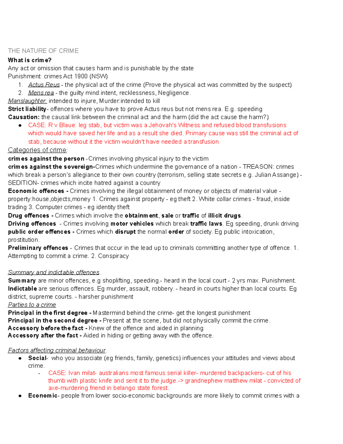 Legal Studies-notes - THE NATURE OF CRIME What is crime? Any act or ...