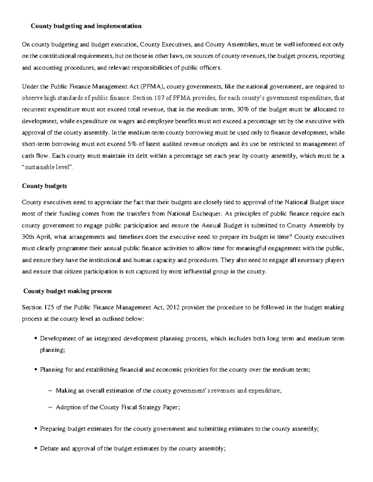 County budgeting and implementation - Under the Public Finance ...