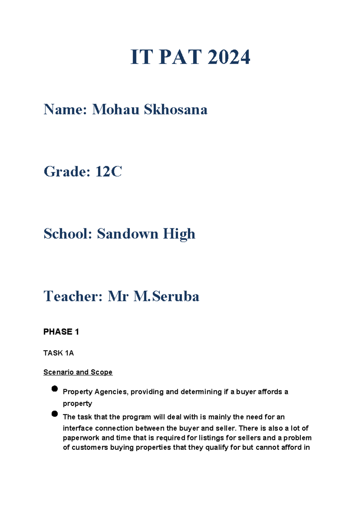 Phase 1 IT PAT 2024 - how to do term 3 - IT PAT 2024 Name: Mohau ...