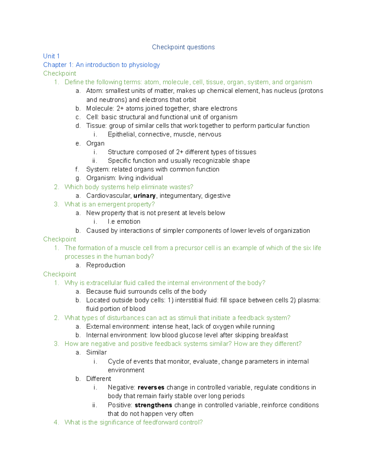 All checkpoint questions (unit1&2) - answered - Checkpoint questions ...