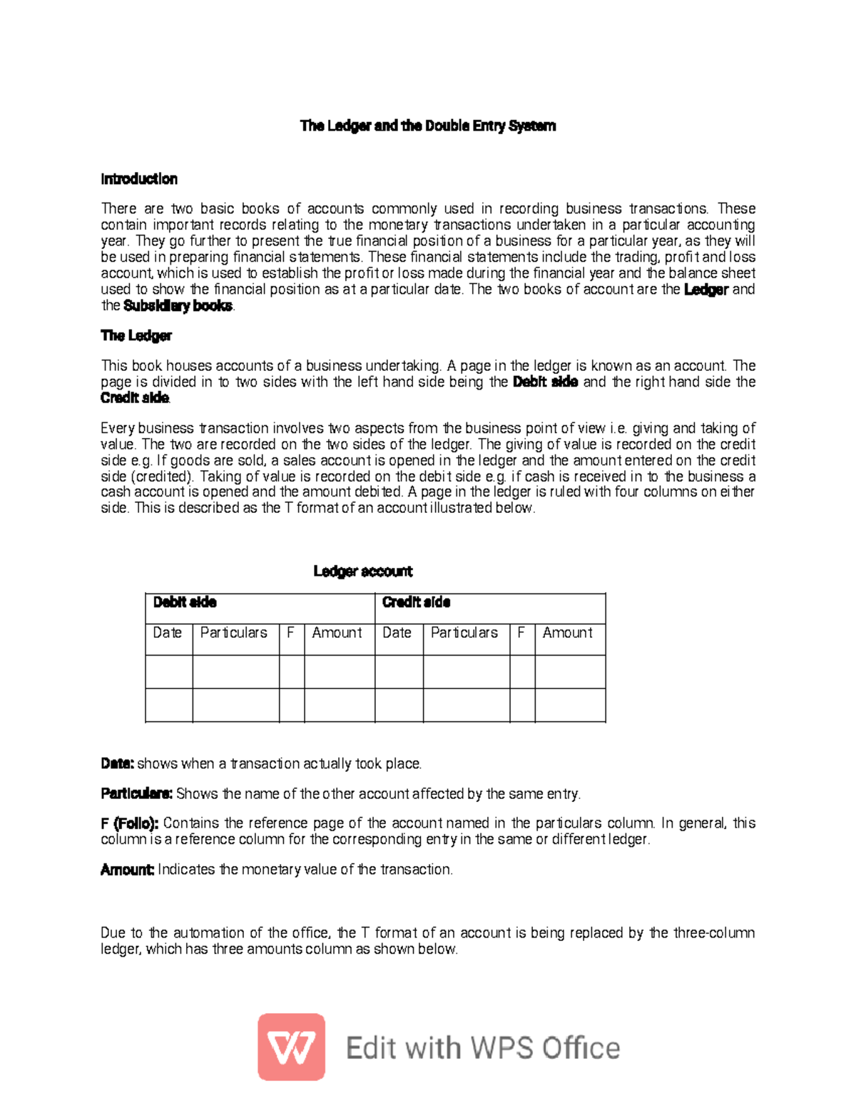 The Ledger and-WPS Office - The Ledger and the Double Entry System ...