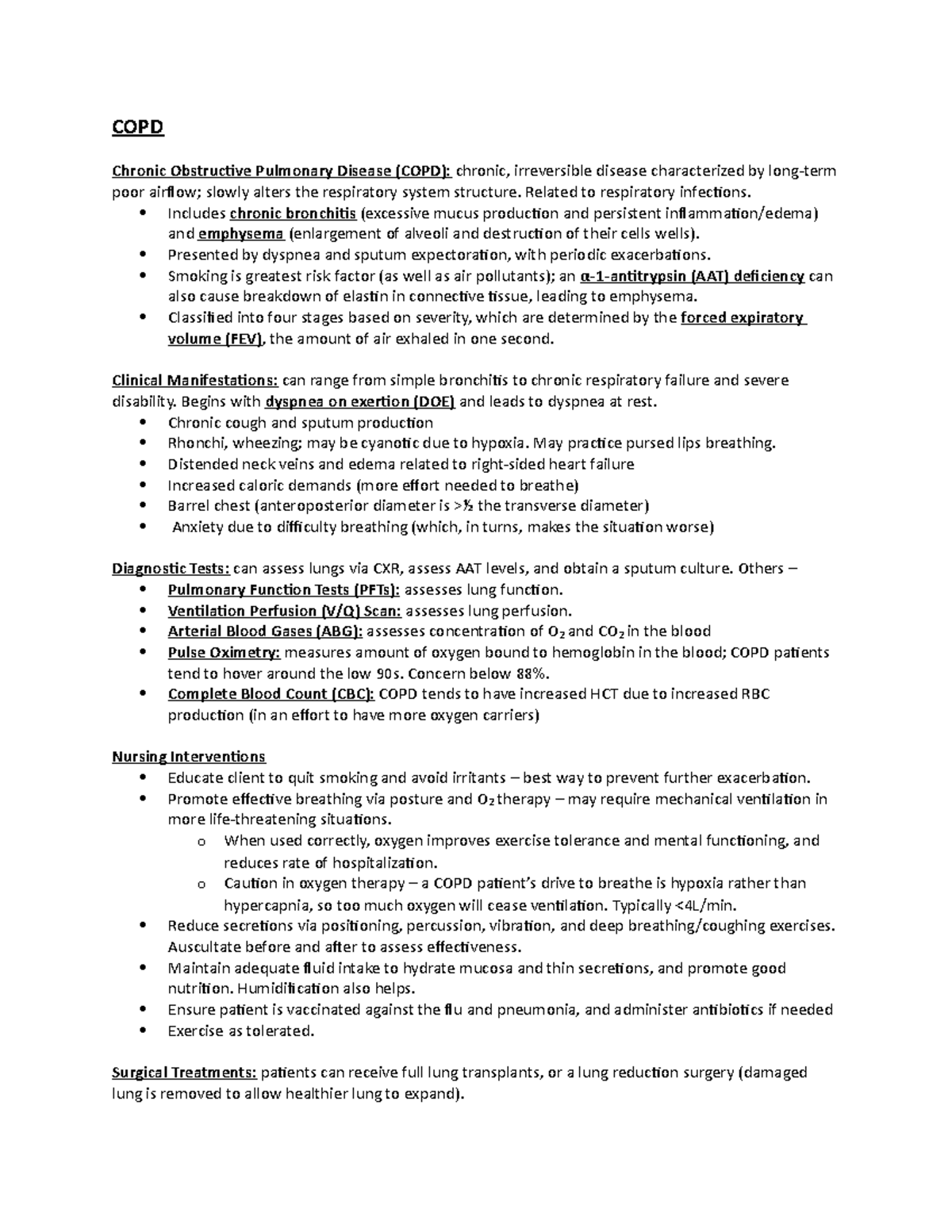 COPD Lecture Notes - COPD Chronic Obstructive Pulmonary Disease (COPD ...