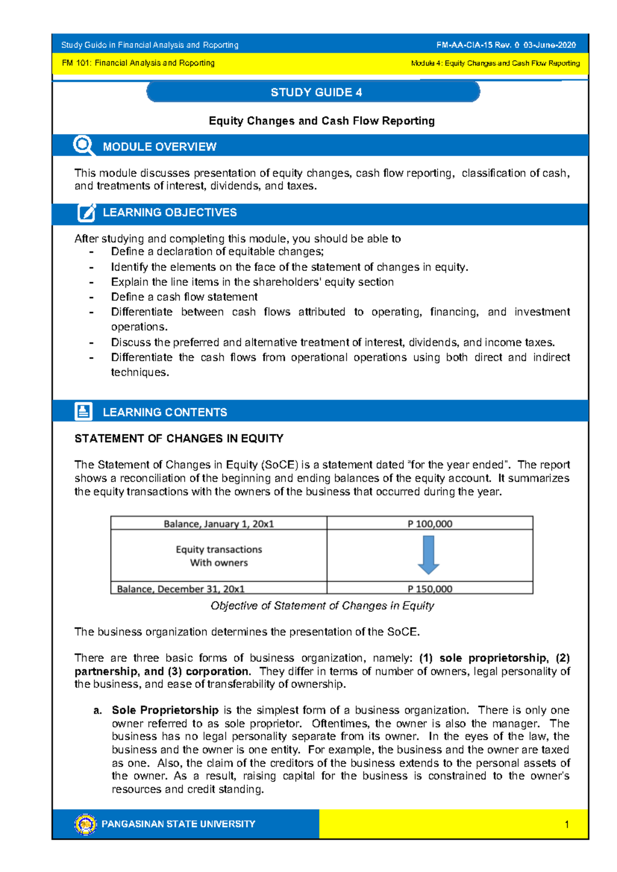 FM 102 SG4 Equity Changes and Cash Flow Reporting - FM 101: Financial ...