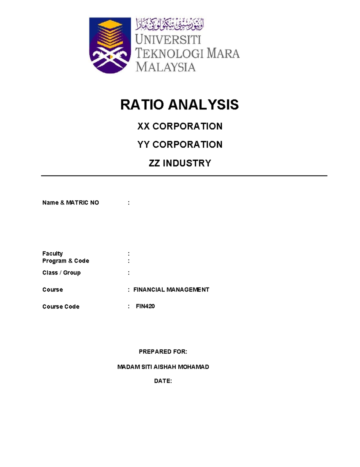 Group Assignment OKT 2023 template of Group Assignment - RATIO ANALYSIS ...