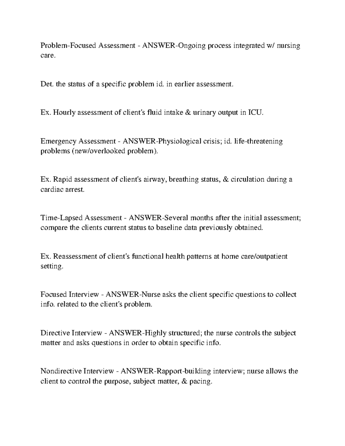 Nursing Fundamental-12 - Problem-Focused Assessment - ANSWER-Ongoing ...
