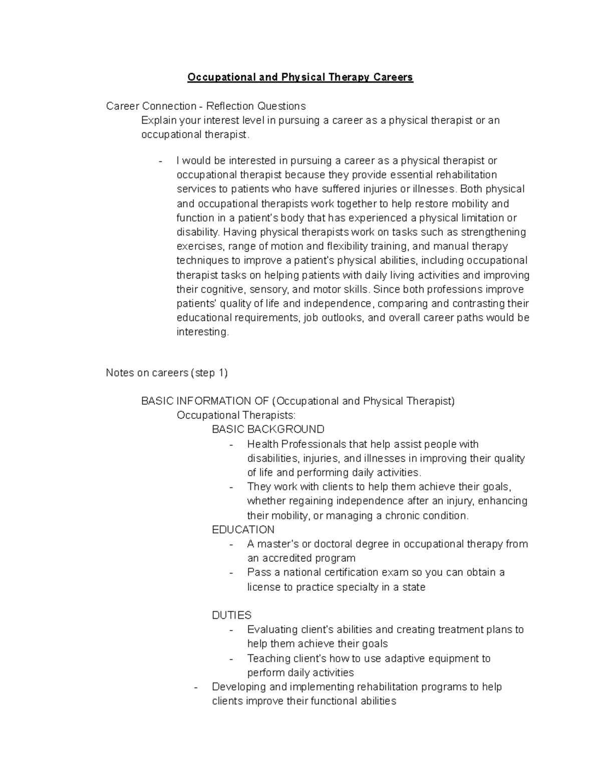 Occupational and Physical Therapy Careers - I would be interested in ...