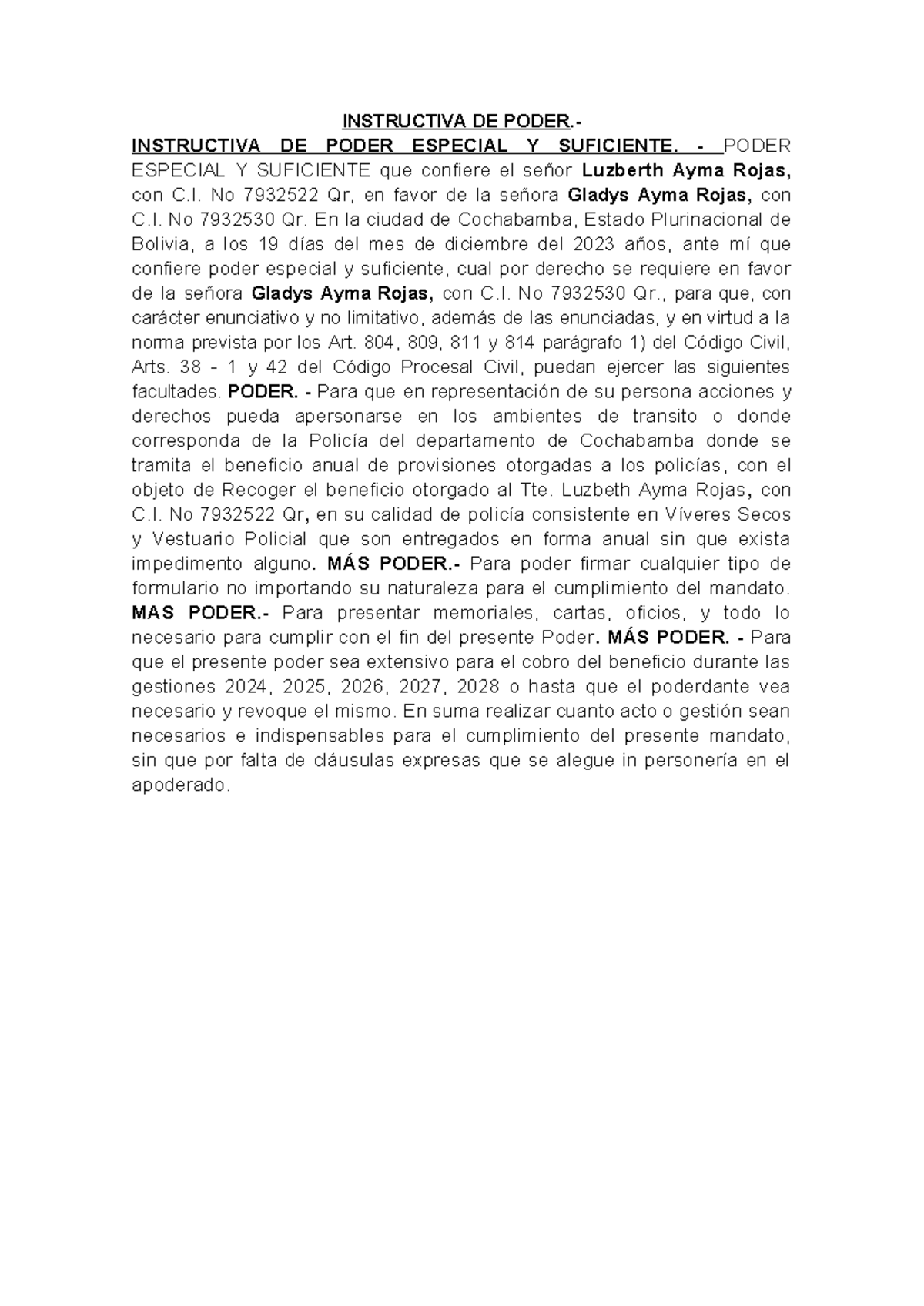 Poder Luzberth Viveres - INSTRUCTIVA DE PODER.- INSTRUCTIVA DE PODER ESPECIAL Y SUFICIENTE ...