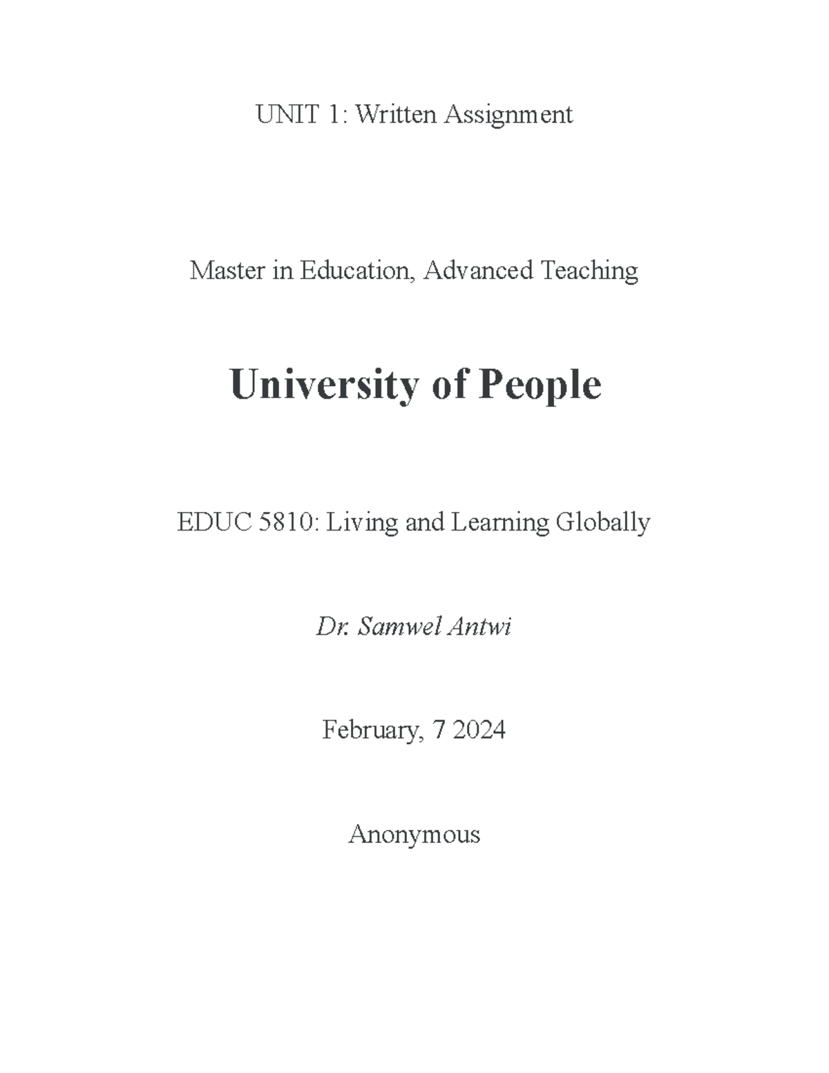 EDUC 5810 UNIT 1 Written Assignment 2 7 2024 - UNIT 1: Written ...