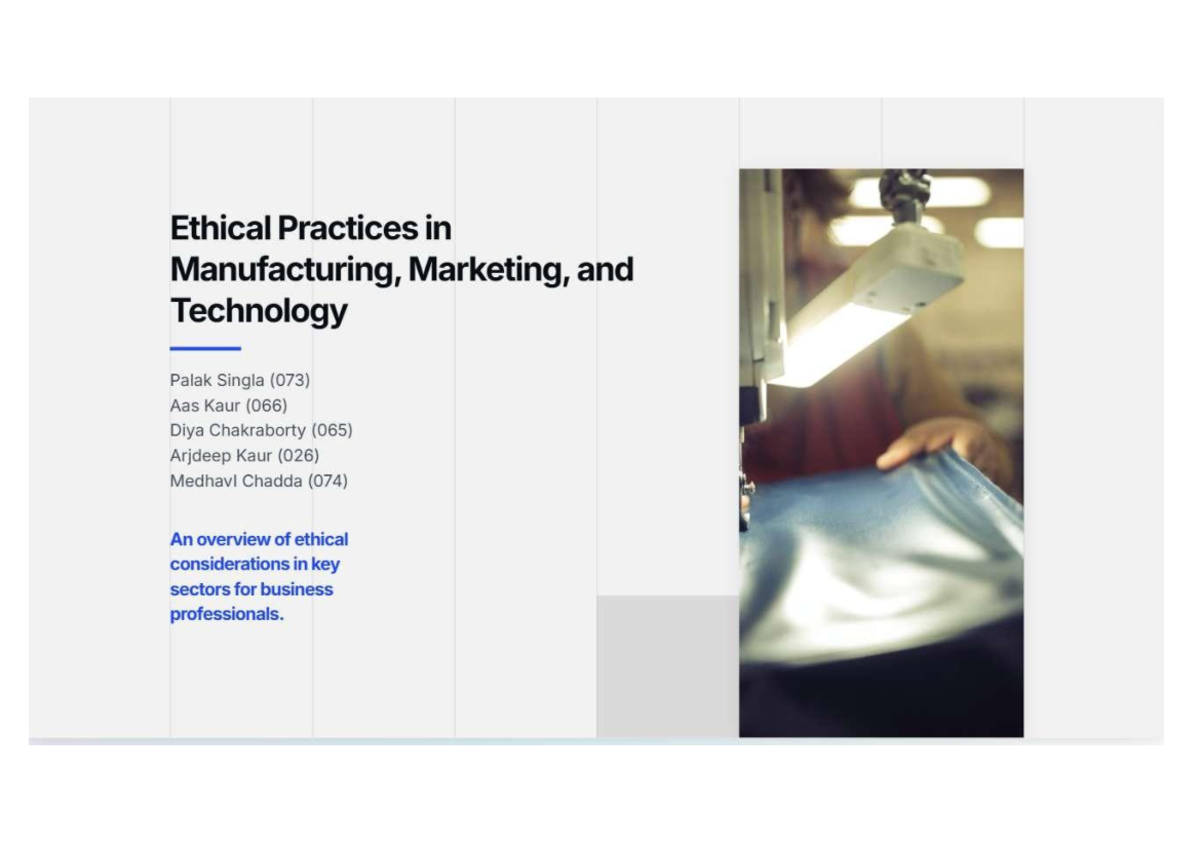Professional Ethics PPT - Ethical Practices in Manufacturing, Marketing ...